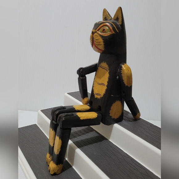 Art | Vintage Hand Made And Painted Black Ffolk Art Cat With ...